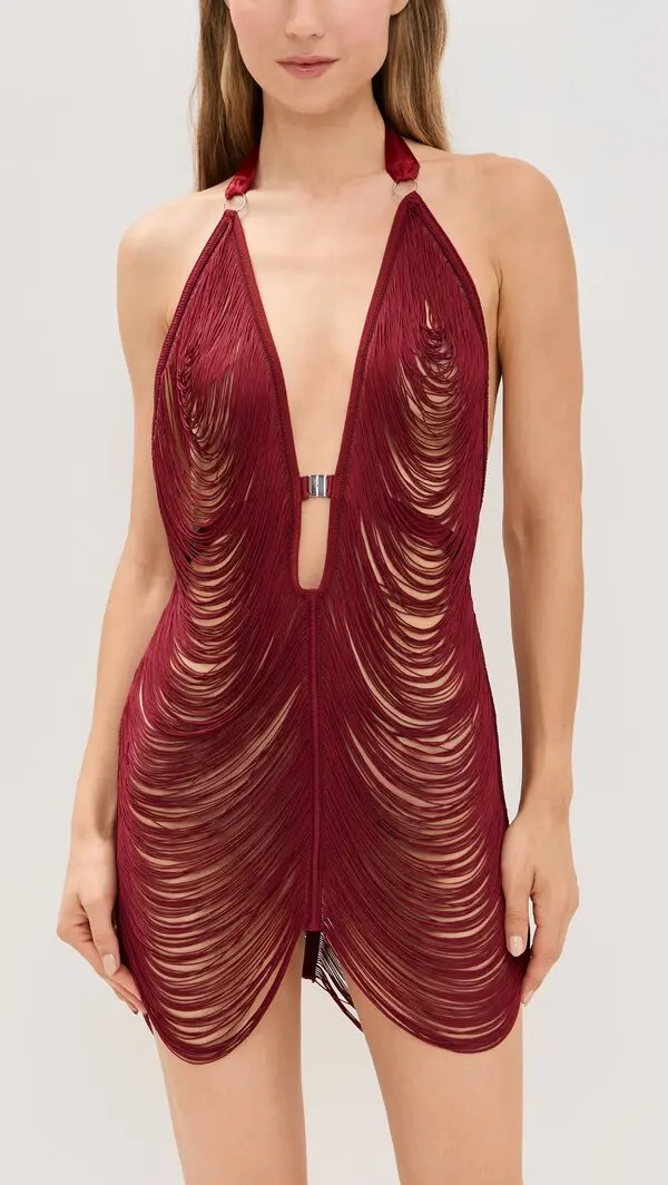 THISTLE AND SPIRE Fringe Benefits Slip Dress - Ruby