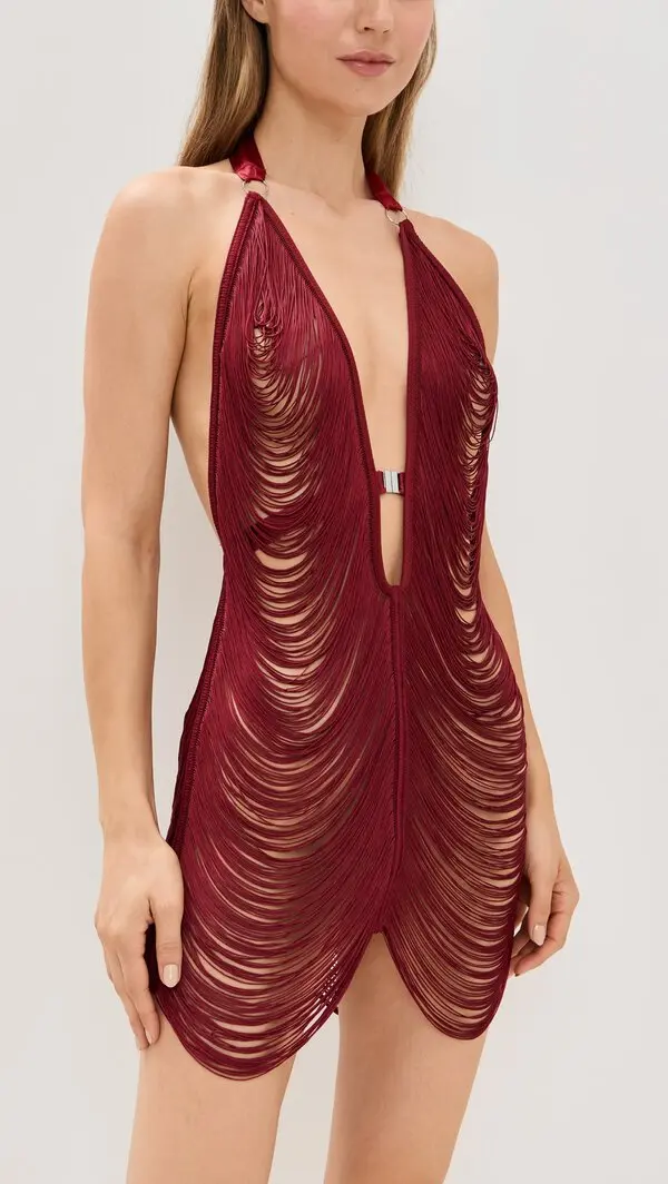 THISTLE AND SPIRE Fringe Benefits Slip Dress - Ruby