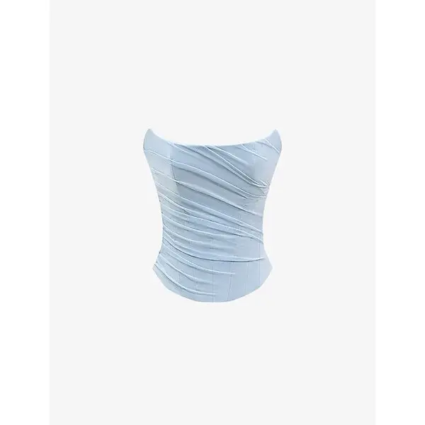 House Of Cb Hallie Strapless Stretch-woven Corset With Neck Scarf - Bluebell