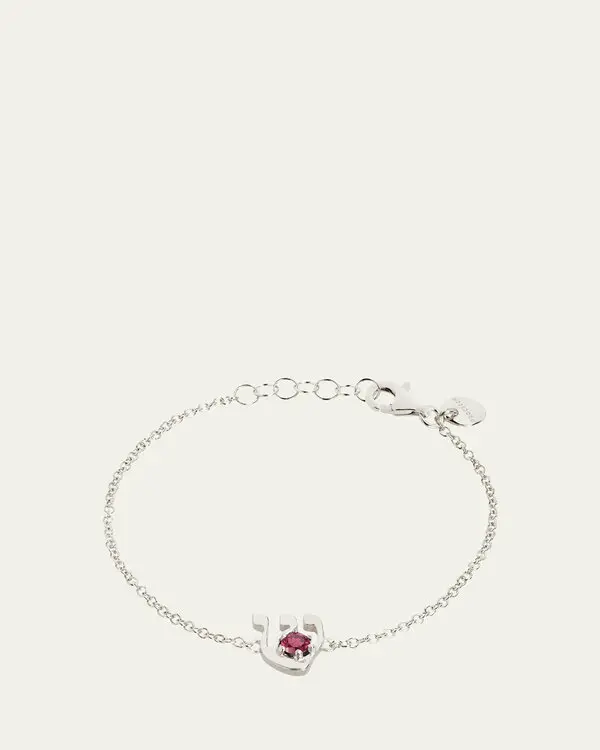 PROCACCIA JEWELRY 18k Hebrew Shin Ruby Initial Bracelet - White Gold