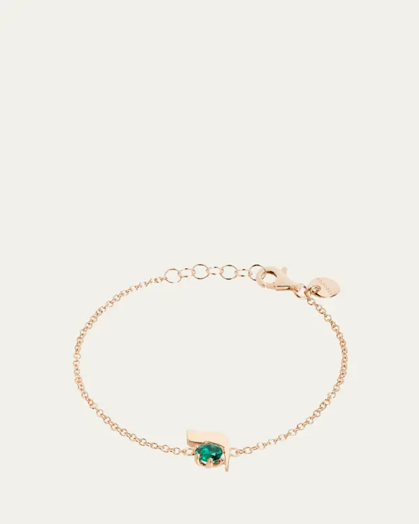 PROCACCIA JEWELRY 18k Hebrew Resh Initial Emerald Bracelet - Rose Gold