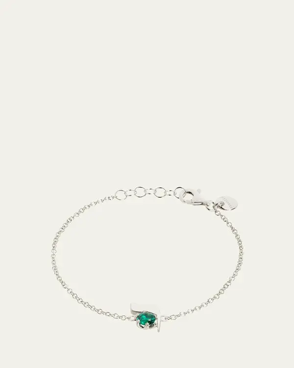 PROCACCIA JEWELRY 18k Hebrew Resh Initial Emerald Bracelet - White Gold