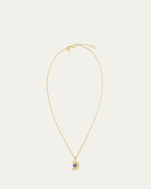 PROCACCIA JEWELRY 18k Hebrew Khaf Initial Tanzanite Necklace - Gold