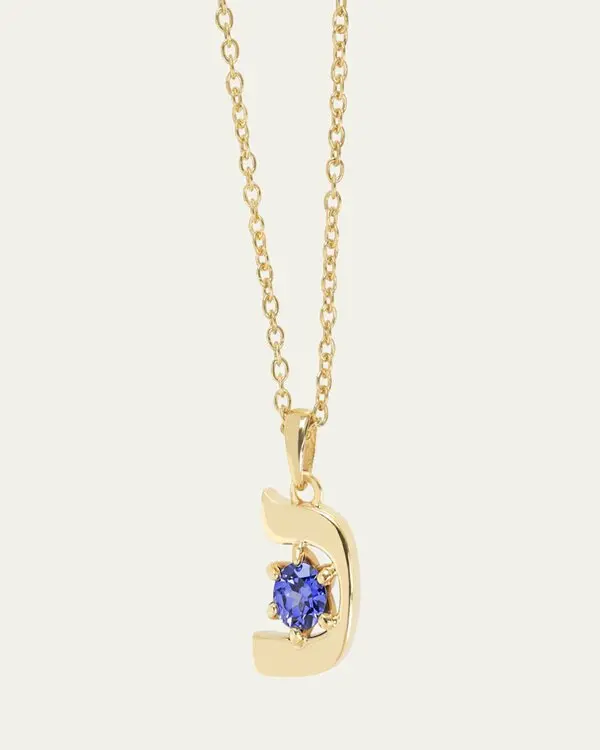PROCACCIA JEWELRY 18k Hebrew Khaf Initial Tanzanite Necklace - Gold