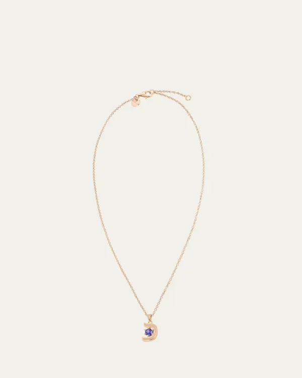 PROCACCIA JEWELRY 18k Hebrew Khaf Initial Tanzanite Necklace - Rose Gold