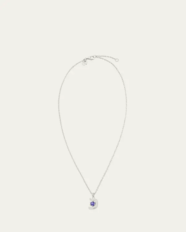 PROCACCIA JEWELRY 18k Hebrew Khaf Initial Tanzanite Necklace - White Gold