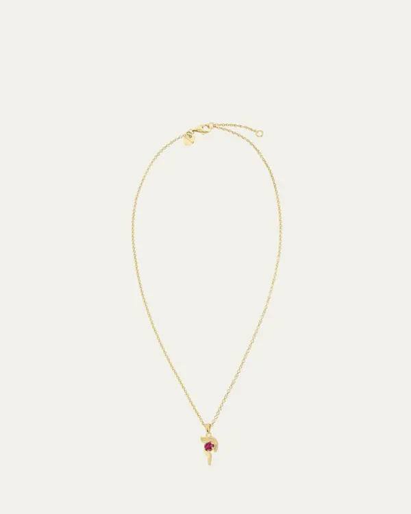 PROCACCIA JEWELRY 18k Hebrew Quf Initial Ruby Pendant Necklace - Gold