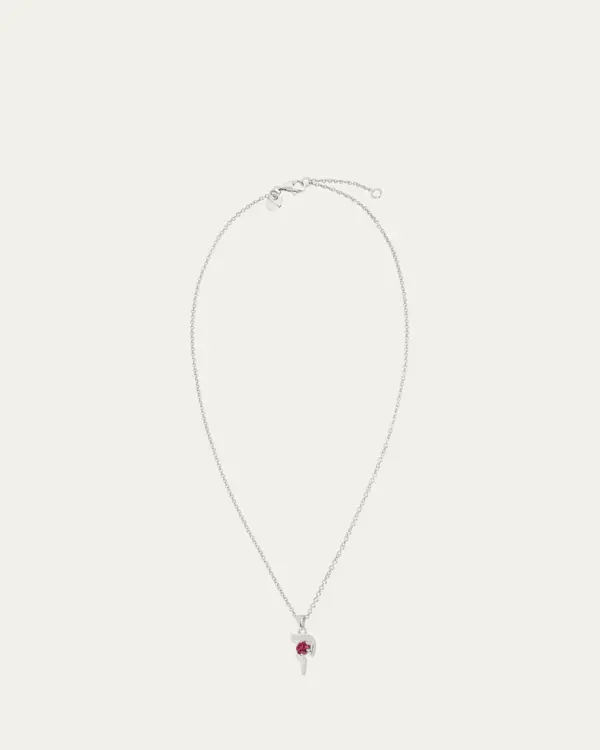 PROCACCIA JEWELRY 18k Hebrew Quf Initial Ruby Pendant Necklace - White Gold