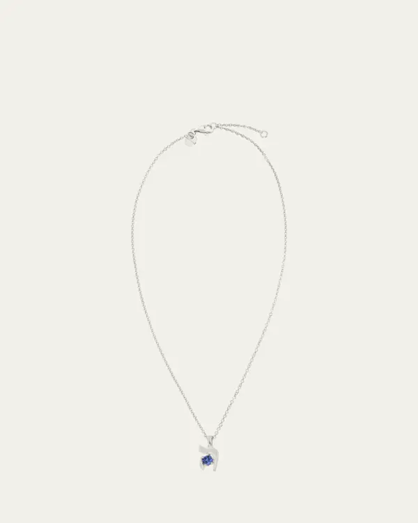 PROCACCIA JEWELRY 18k Hebrew Hei Initial Sapphire Pendant Necklace - White Gold