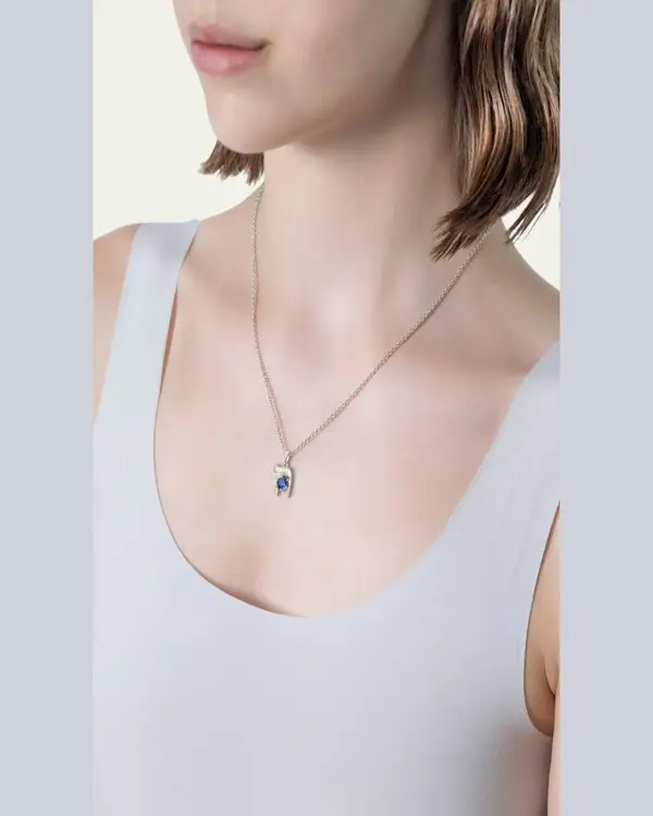 PROCACCIA JEWELRY 18k Hebrew Hei Initial Sapphire Pendant Necklace - White Gold