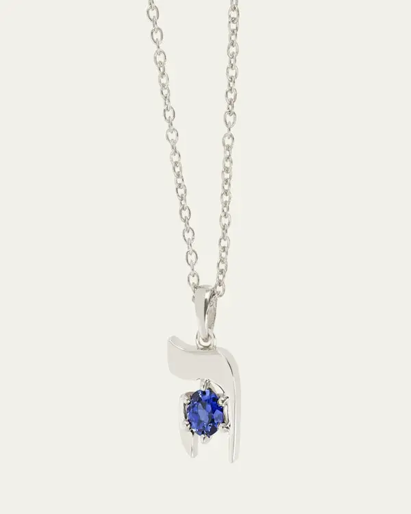 PROCACCIA JEWELRY 18k Hebrew Hei Initial Sapphire Pendant Necklace - White Gold