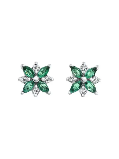 BLISS DIAMOND 0.60ct Emerald And Lab Grown Diamond Earrings - 14k White Gold