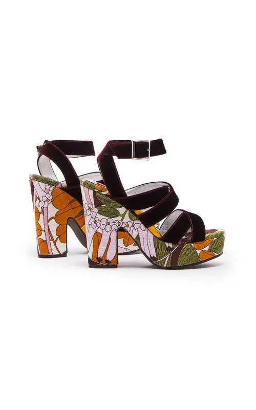 La DoubleJ Medal Wedge - Big Flower Rose Pink