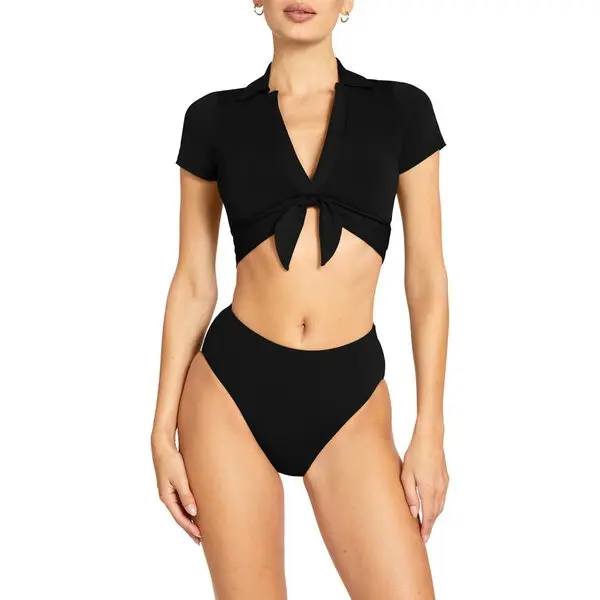 Robin Piccone Ava Knot Front Bikini Top - Black