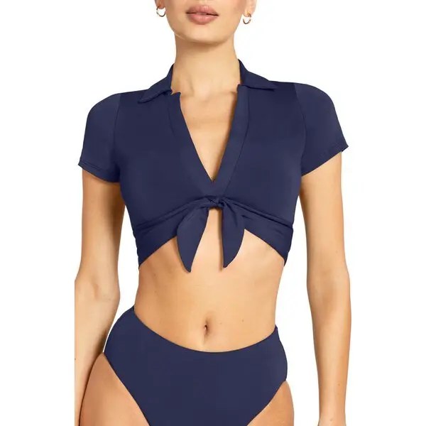 Robin Piccone Ava Knot Front Bikini Top - Navy