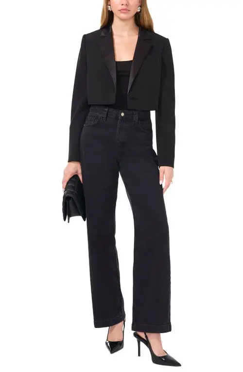 1.State Satin Lapel Crop Tuxedo Blazer