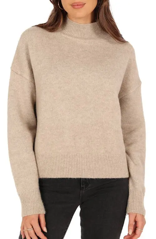 PETAL & PUP Brianna Mock Neck Sweater - Beige