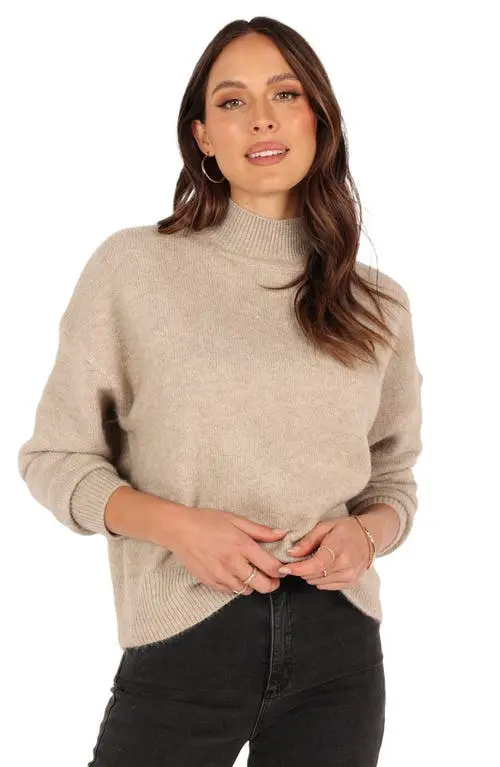 PETAL & PUP Brianna Mock Neck Sweater - Beige