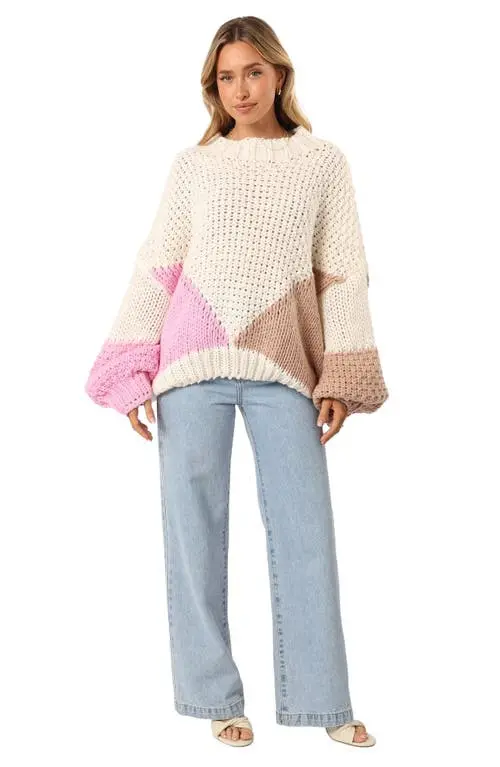 PETAL & PUP Koda Colorblock Oversized Sweater - Beige Multi