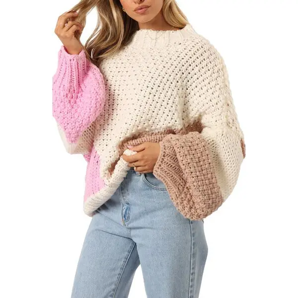 PETAL & PUP Koda Colorblock Oversized Sweater - Ivory Multi