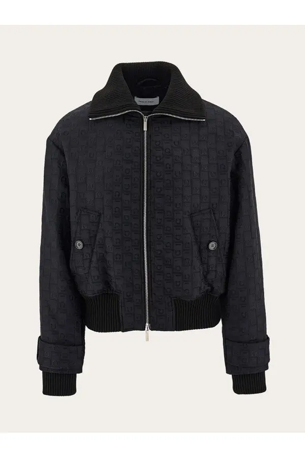 FERRAGAMO Blouson In Monogram Nylon - Black