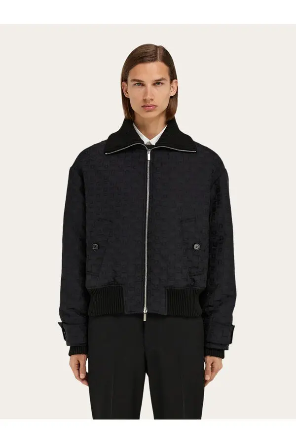 FERRAGAMO Blouson In Monogram Nylon - Black