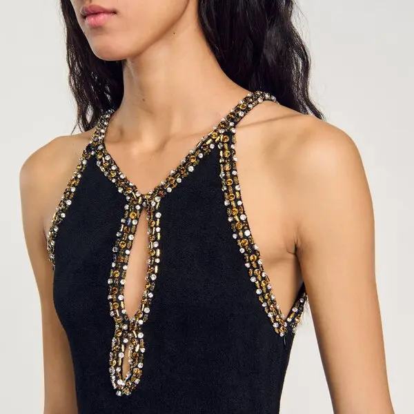 Sandro Beaded Velvet Knit Maxi Dress