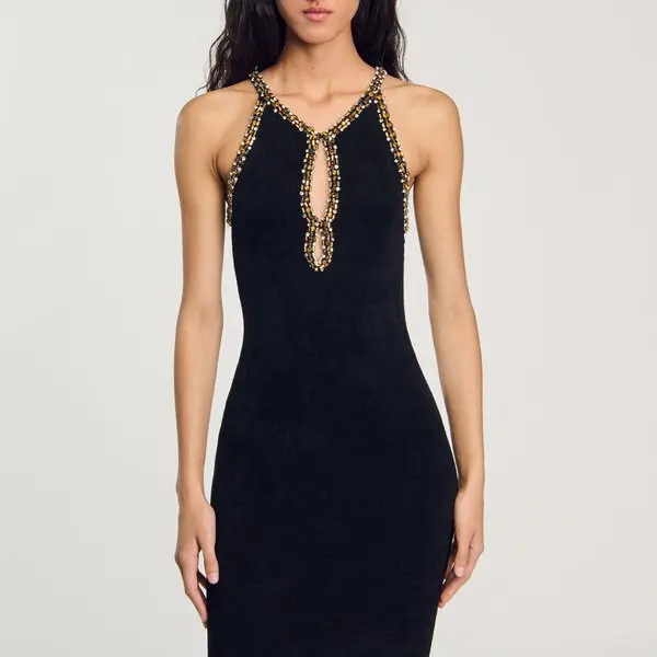 Sandro Beaded Velvet Knit Maxi Dress