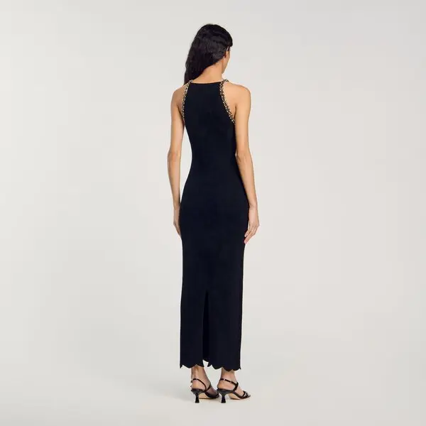Sandro Beaded Velvet Knit Maxi Dress