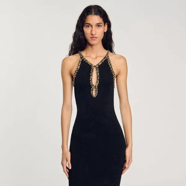 sandro beaded maxi dress Shop Sabah Fancy Knit Maxi Dress Black for Woman Online main image 0