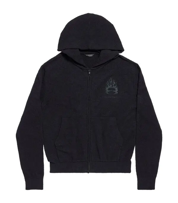 Balenciaga Flame Logo Zip-Up Hoodie - Black | Editorialist