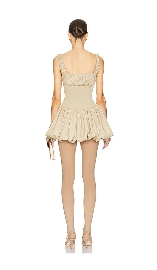 HELSA Rib Mix Puffy Mini Dress - Beige