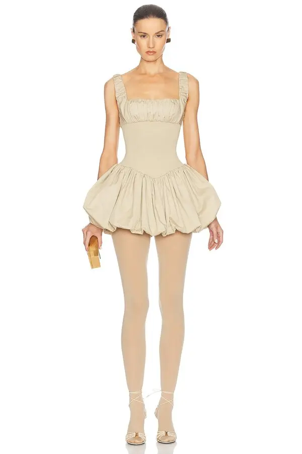 HELSA Rib Mix Puffy Mini Dress