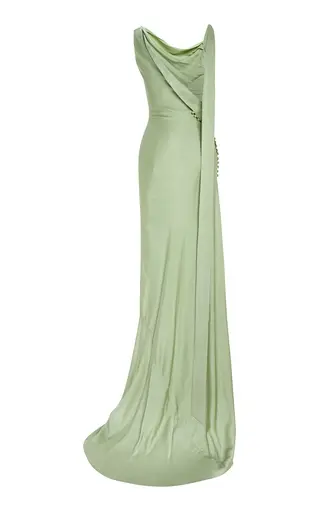 MARMAR HALIM Button-detail Silk Satin Gown - Green