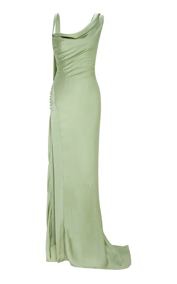 MARMAR HALIM Button-detail Silk Satin Gown - Green