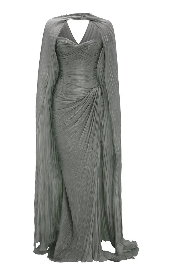 MARMAR HALIM Pleated Silk Capelet Gown