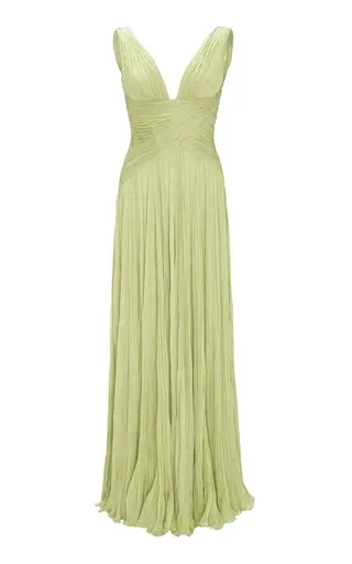 MARMAR HALIM Lettuce Hem Pleated Gown - Green