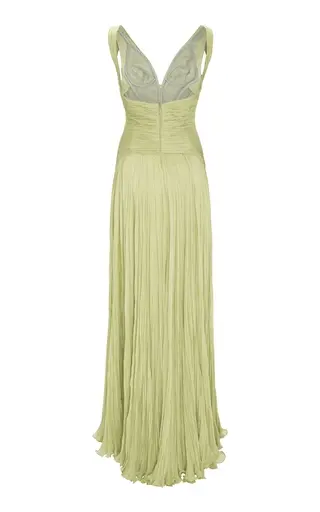 MARMAR HALIM Lettuce Hem Pleated Gown - Green