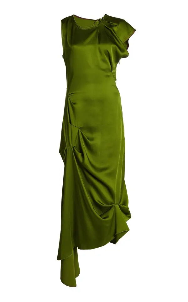 Victoria Beckham Gathered Satin Midi Dress