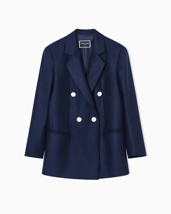 Giorgio Armani Cashmere Flannel Double-breasted Jacket - Navy Blue
