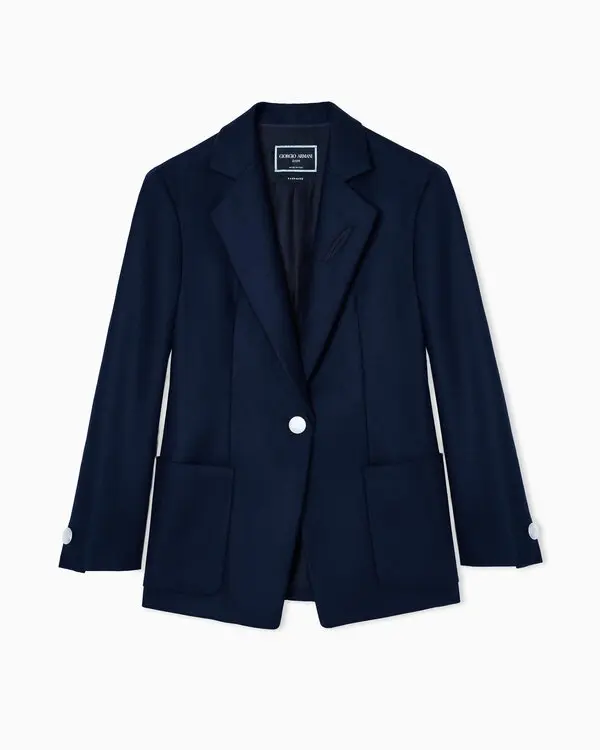 Giorgio Armani Single-breasted Jacket In Cashmere Flannel - Navy Blue