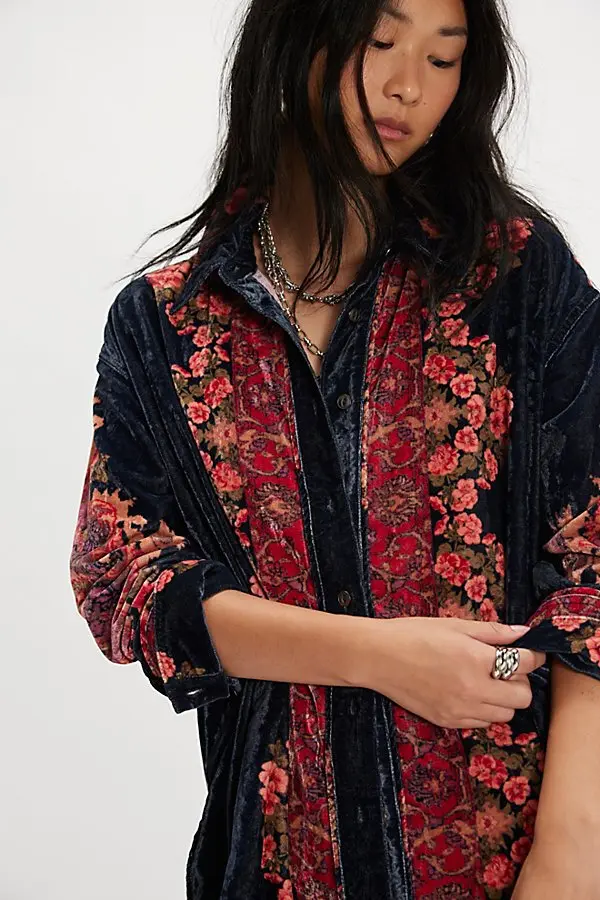 Free People We The Free One Night Velvet Top - Night Owl Combo