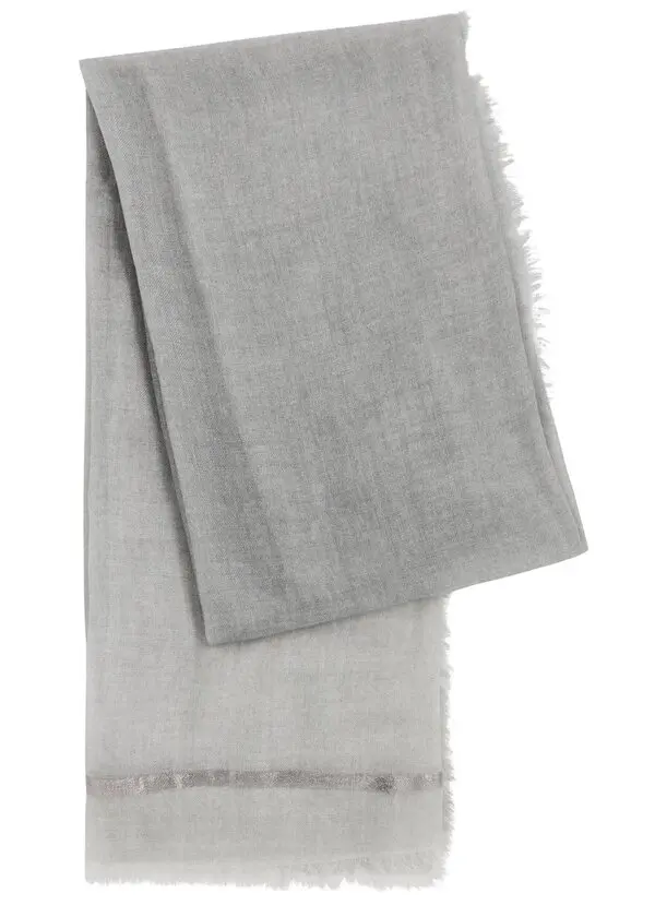 AMA PURE Rigino Metallic-weave Cashmere Scarf - Light Grey