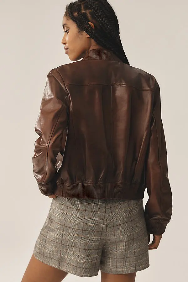 LAMARQUE Candace Leather Bomber Jacket - Brown