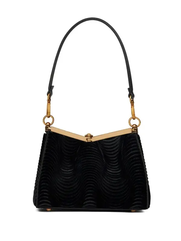 Etro Small Velvet Vela Bag With Clasp And Pegaso Motif - Black
