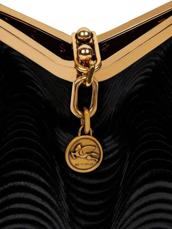Etro Small Velvet Vela Bag With Clasp And Pegaso Motif - Black