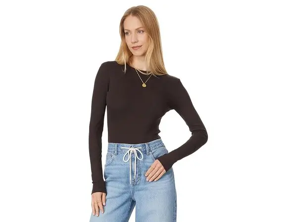 Madewell Modal Rib Long Sleeve Crew Neck - Brown