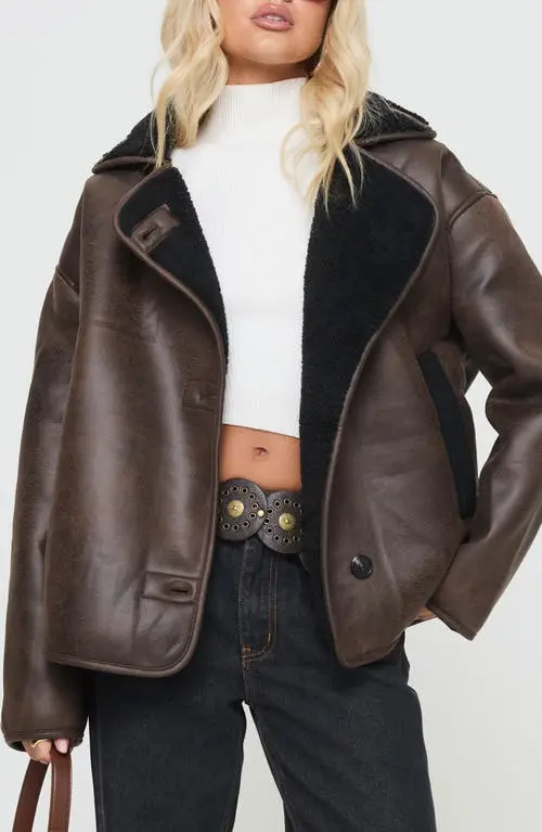 Princess Polly Nunez Faux Shearling Lined Faux Leather Jacket