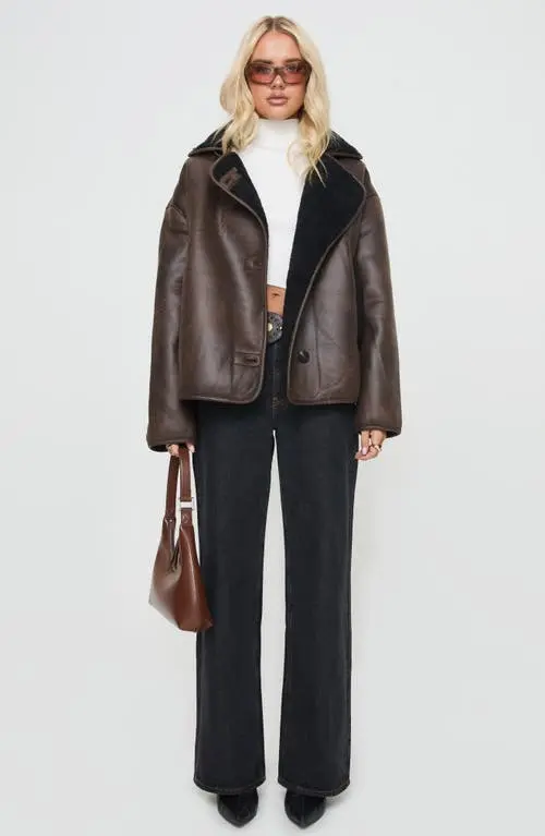 Princess Polly Nunez Faux Shearling Lined Faux Leather Jacket
