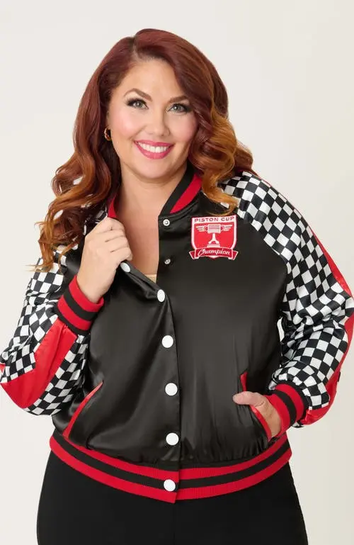 Unique Vintage Satin Bomber Jacket - Black Checkered